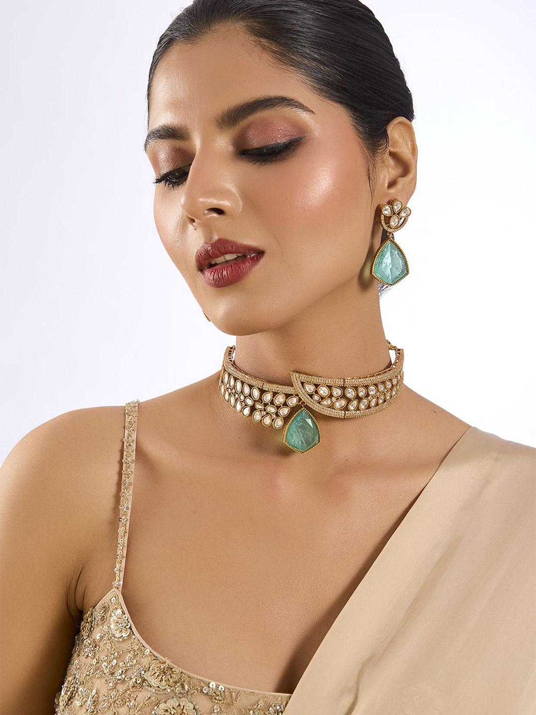 Buy TJC Kundan & Emerald Stone Studded Jewellery Set - Jewellery Set ...
