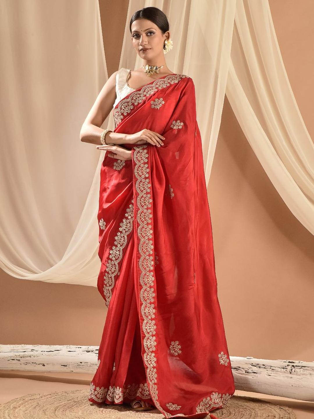 Buy Sutra Attire Ethnic Motifs Embroidered Pittan Work Silk Saree ...