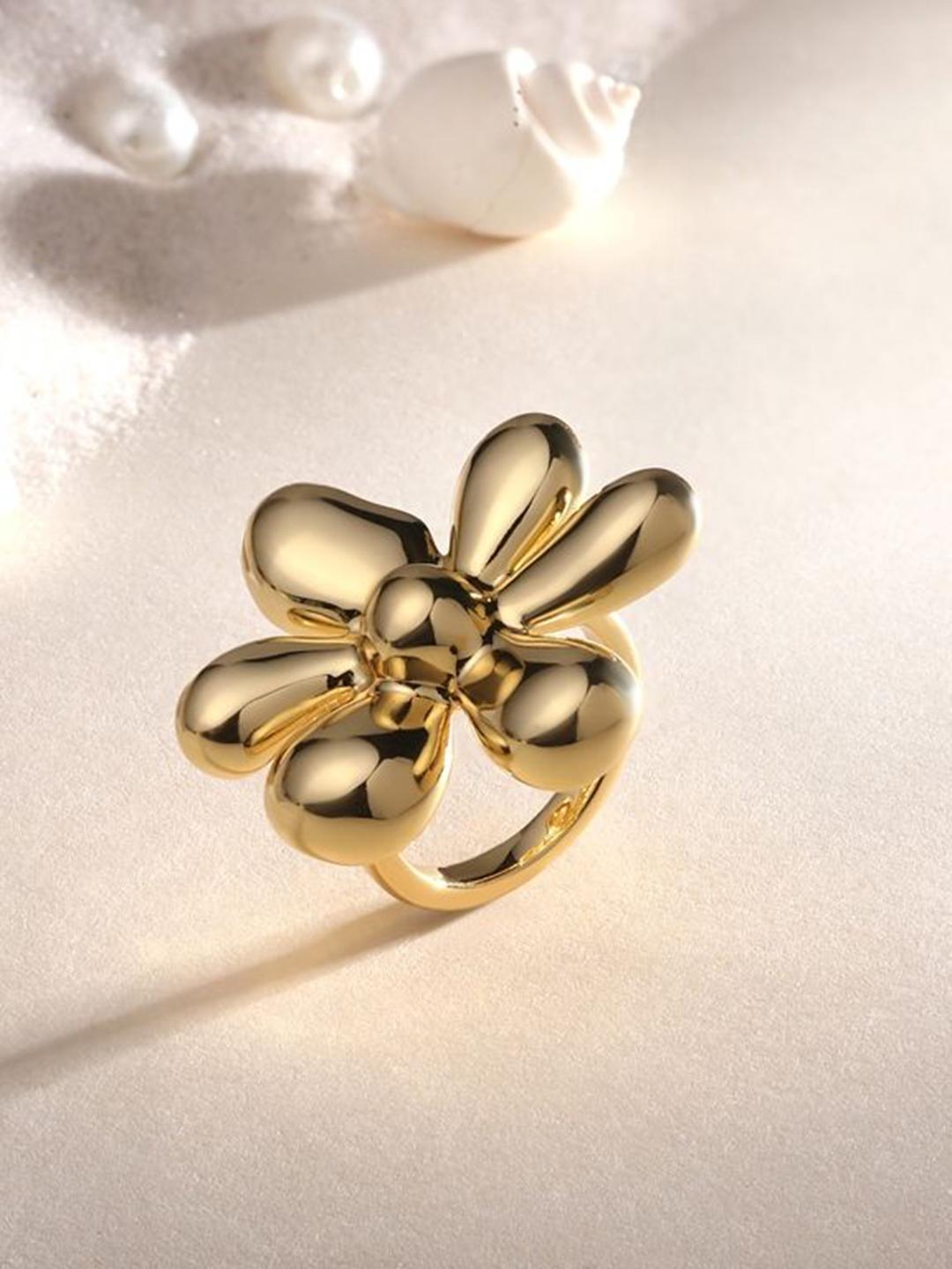 Buy Cierra 18KT Gold Plated Flower Shaped Adjustable Finger Ring - Ring ...