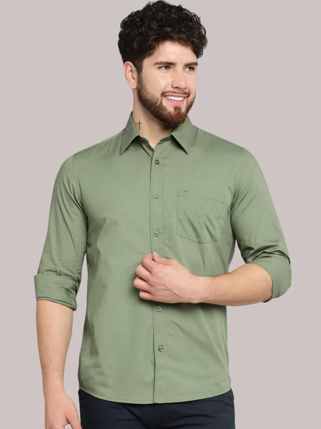 Buy VILLAIN India Spread Collar Slim Fit Pure Cotton Casual Shirt ...