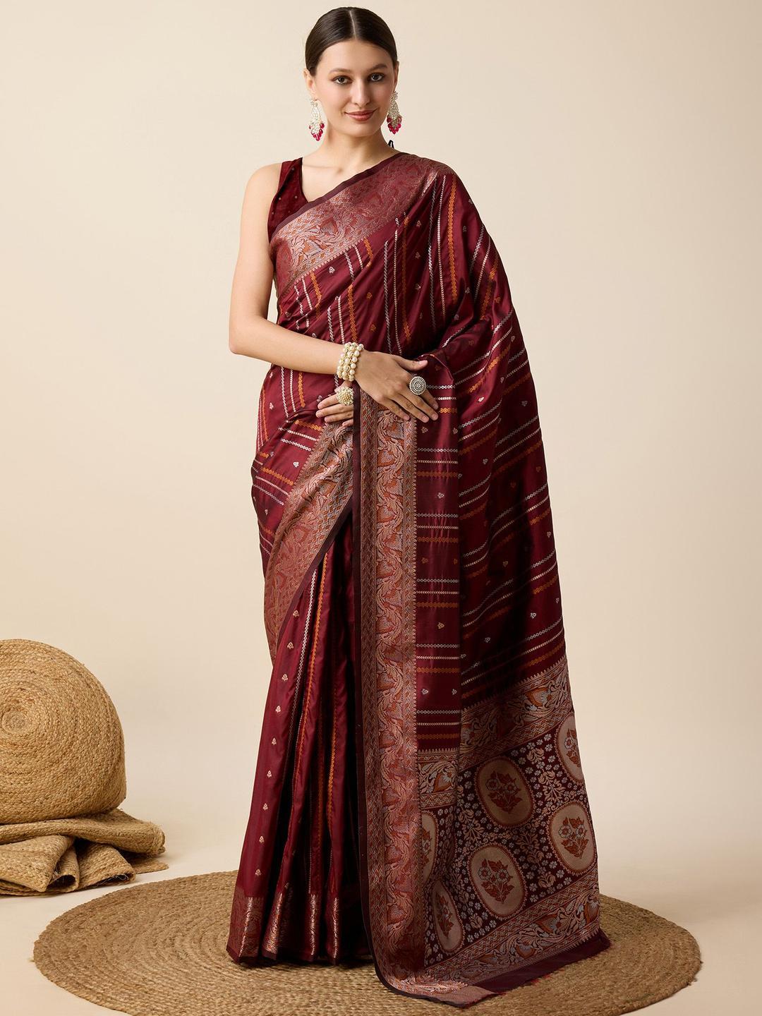 Buy VARNI FABRICS Floral Woven Design Zari Banarasi Saree - Sarees for ...
