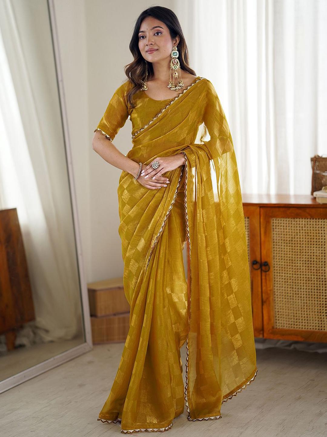 Buy Satrani Woven Design Beads And Stones Pure Chiffon Saree - Sarees ...