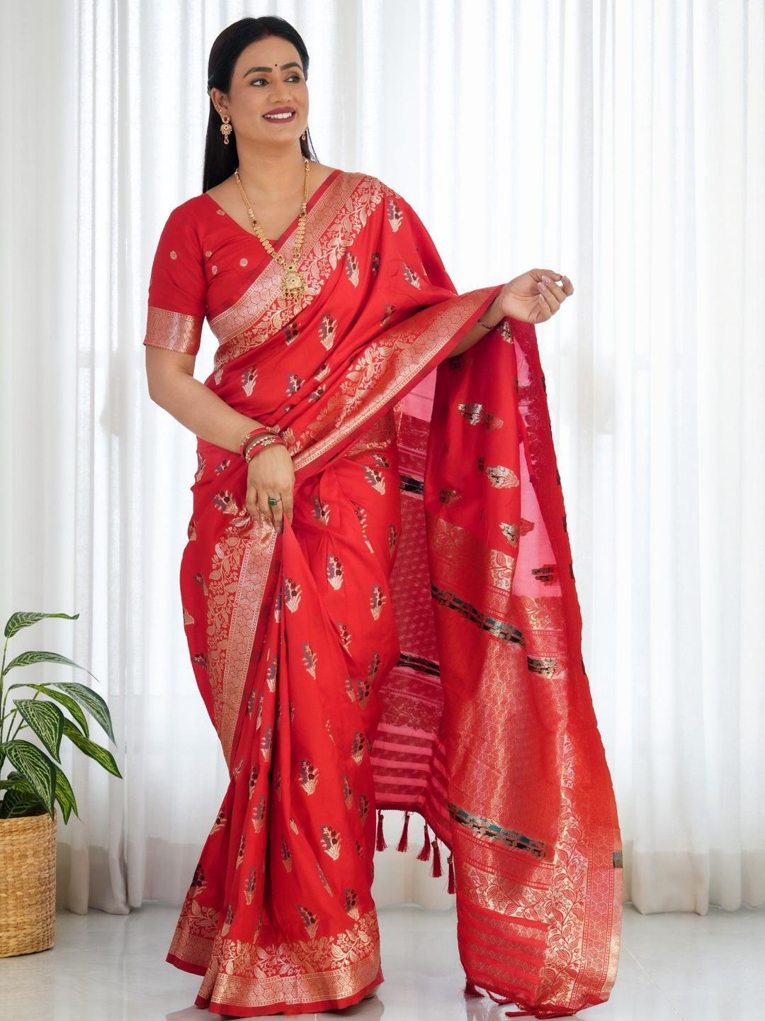 Buy Panzora Ethnic Motifs Woven Design Banarasi Saree - Sarees for ...