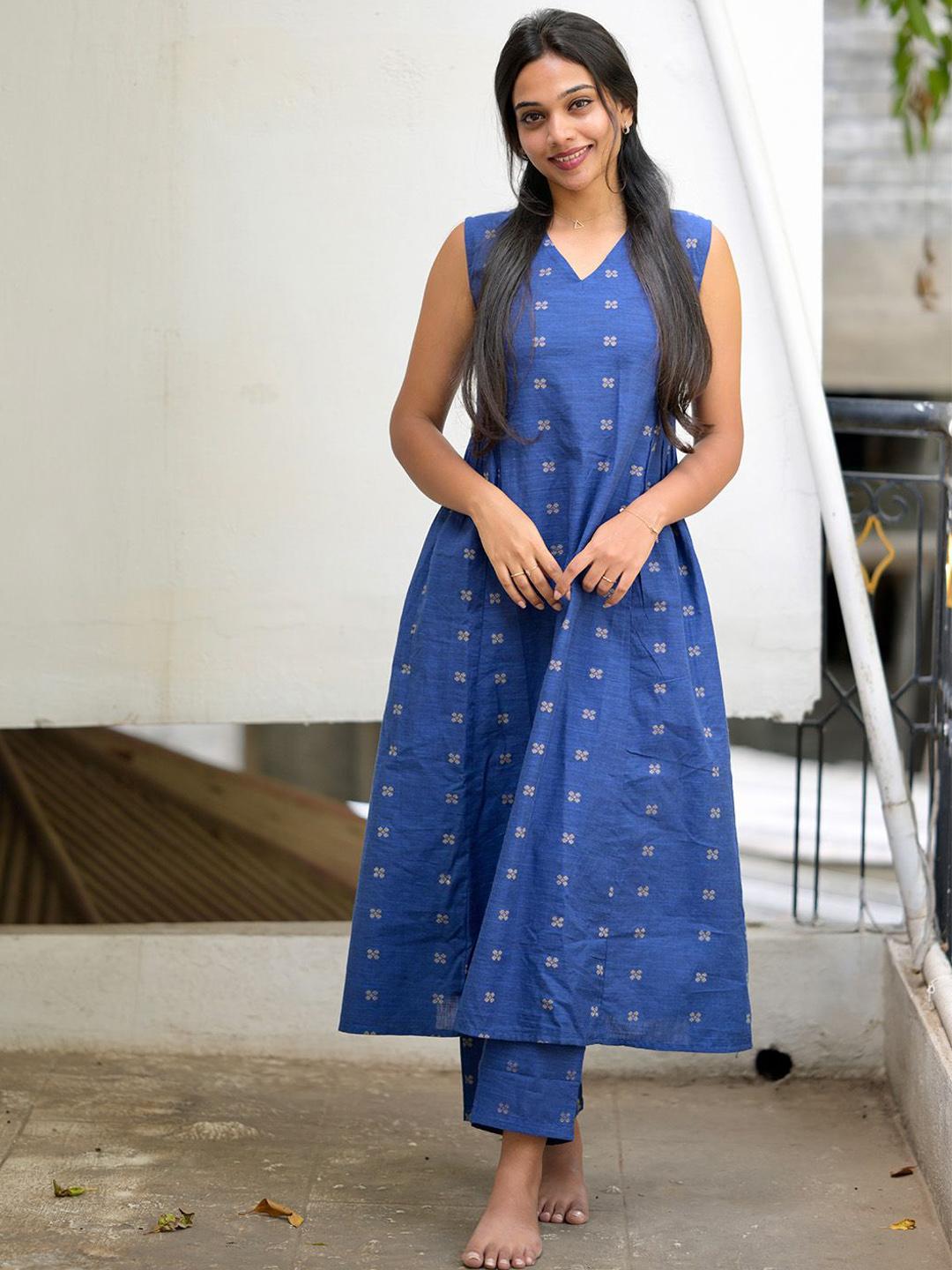 Buy Vastara The Label Women Woven Design Printed Cotton Kurta With ...