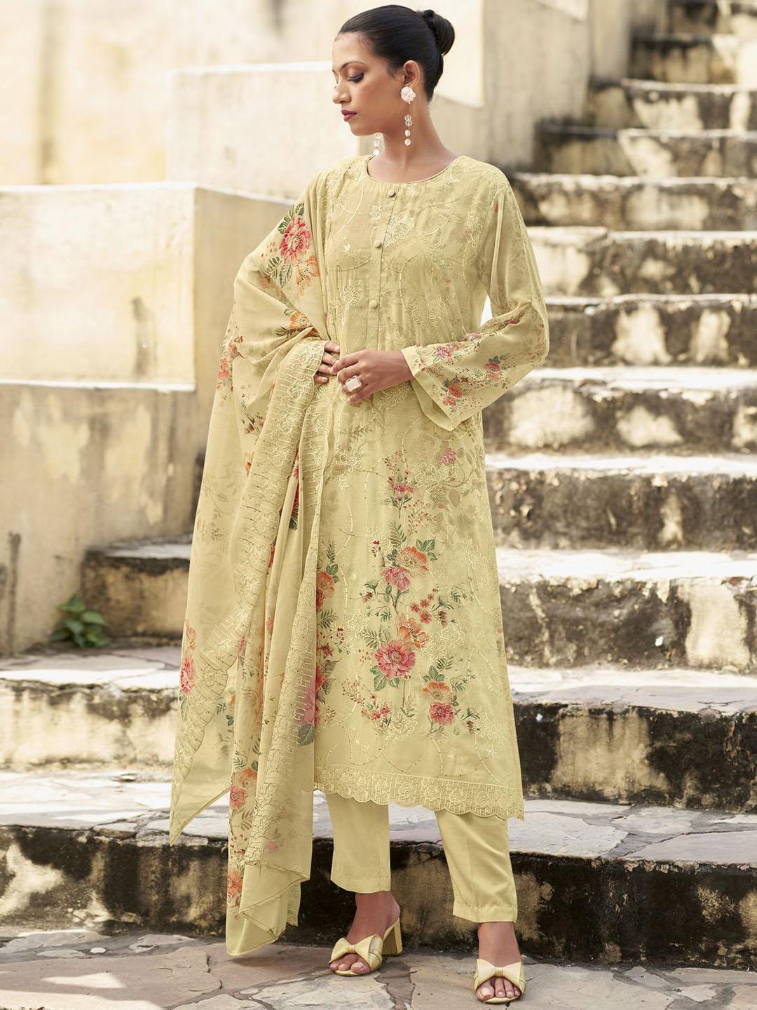 Buy Stylee LIFESTYLE Embroidered Organza Unstitched Dress Material ...