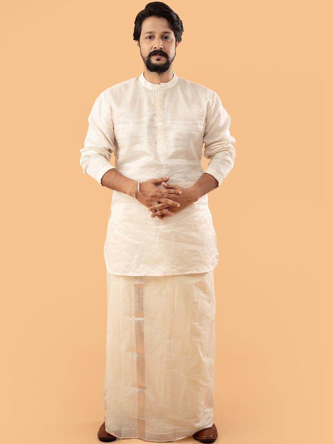 Buy DISHA CREATIONZ Self Design Empire Tissue Kurta With Mundu - Kurta ...