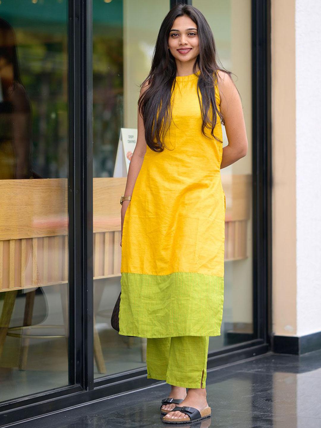 Buy Vastara The Label Women Colourblocked Cotton Kurta With Trousers ...