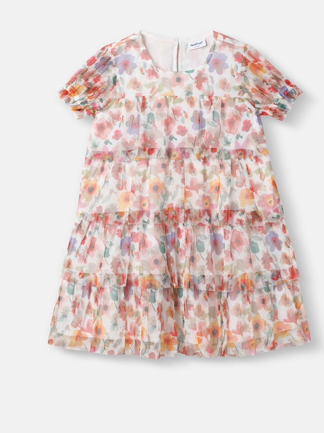 Buy Nauti Nati Girls Floral Mesh Tiered Dress - Dresses for Girls ...