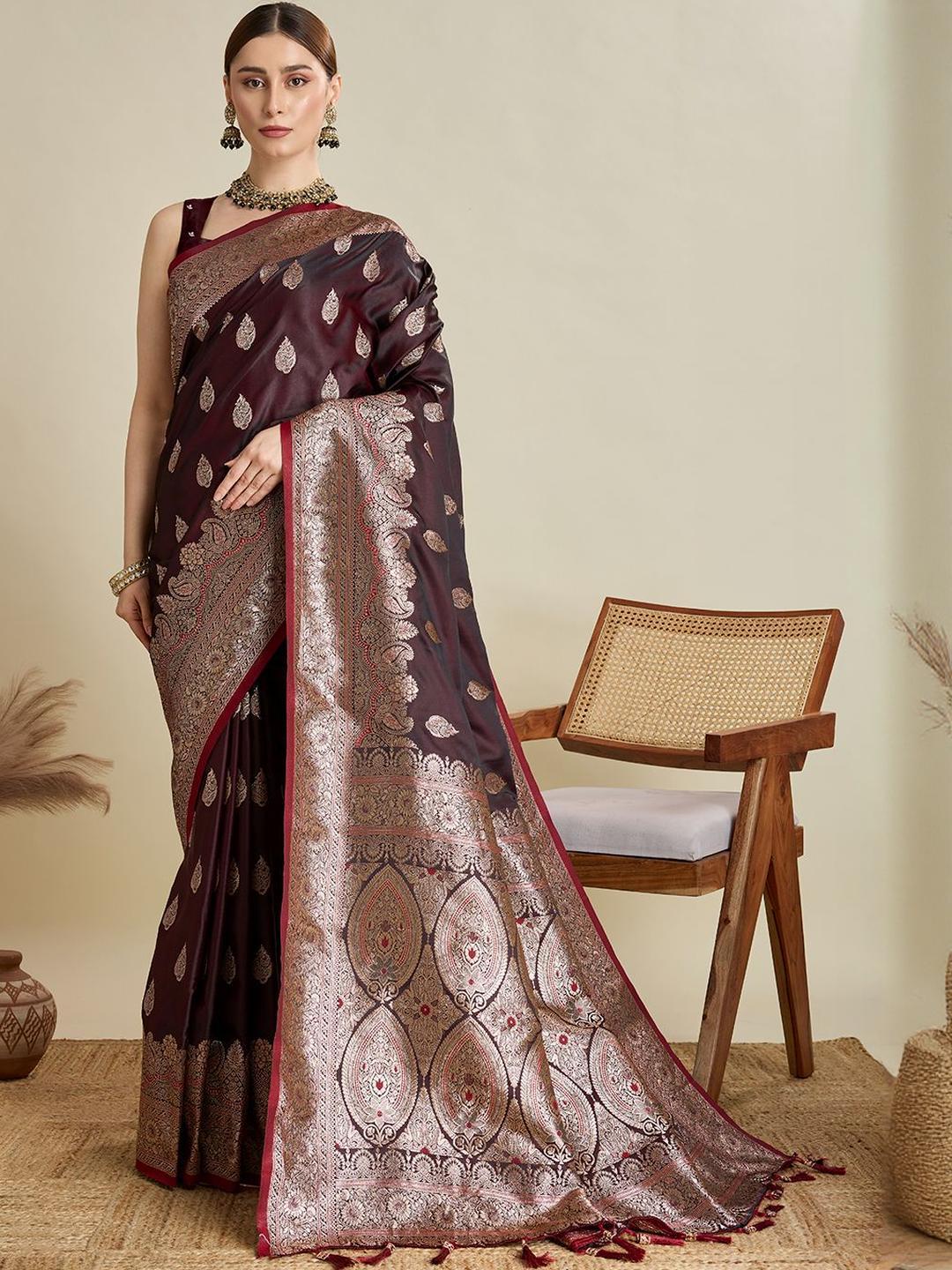Buy VARNI FABRICS Woven Design Zari Satin Banarasi Saree - Sarees for ...