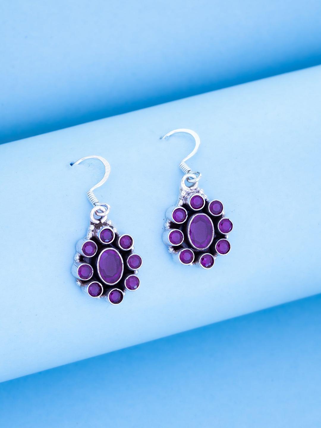 Buy Dab 939 Sterling Silver Artificial Stones Studded Oval Shaped Drop ...