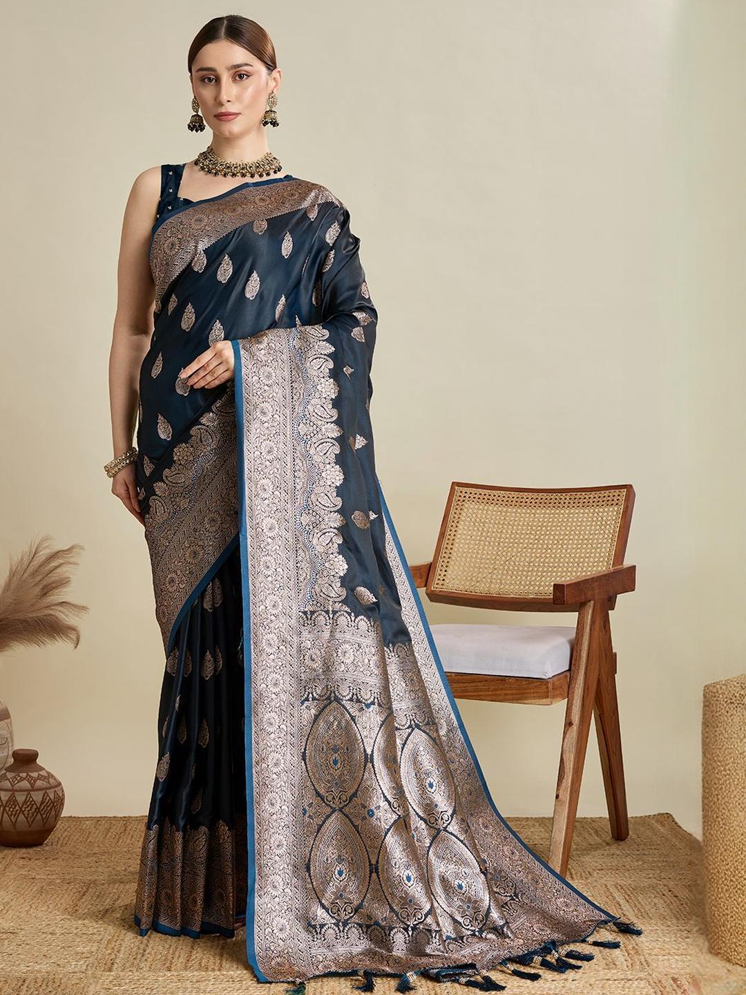 Buy VARNI FABRICS Woven Design Zari Satin Banarasi Saree - Sarees for ...