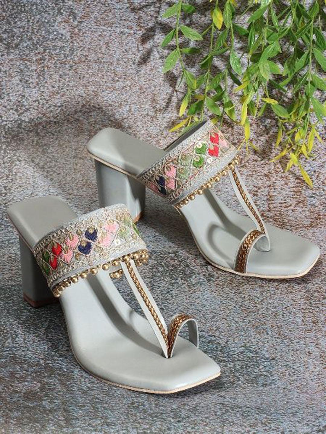 Buy TWIN TOES Embellished Ethnic Block Heel Sandals - Heels for Women ...