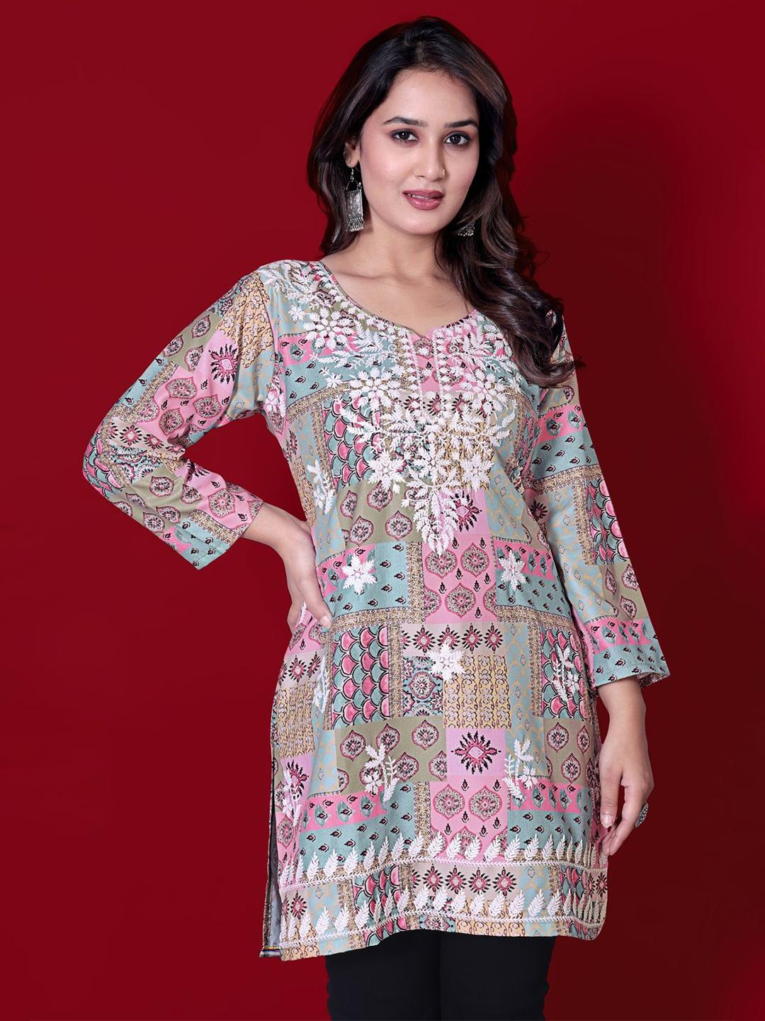 Buy RUDRA LIFESTYLE Floral Embroidered Thread Work Pure Cotton Thread ...