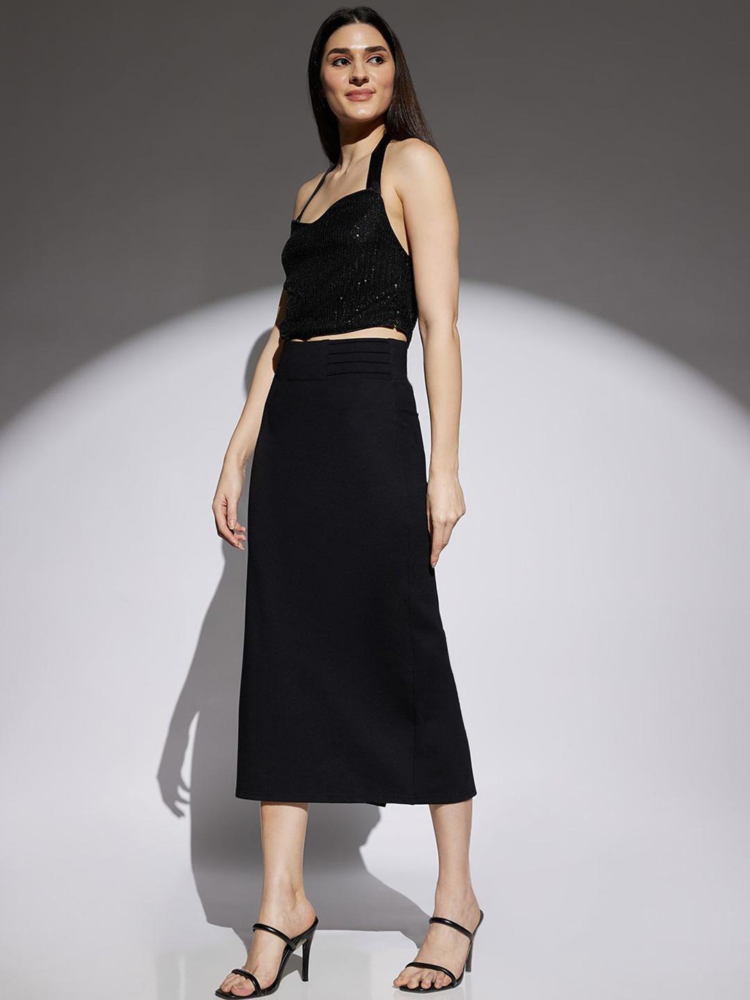 Buy Globus Mid Rise Back Slit Stretchable Pencil Midi Skirt - Skirts ...