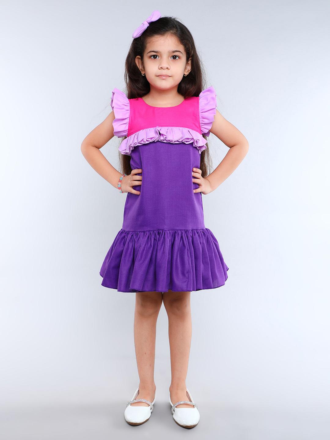 Buy Pink Chick Girls Colourblocked Flutter Sleeve Drop Waist Dress ...