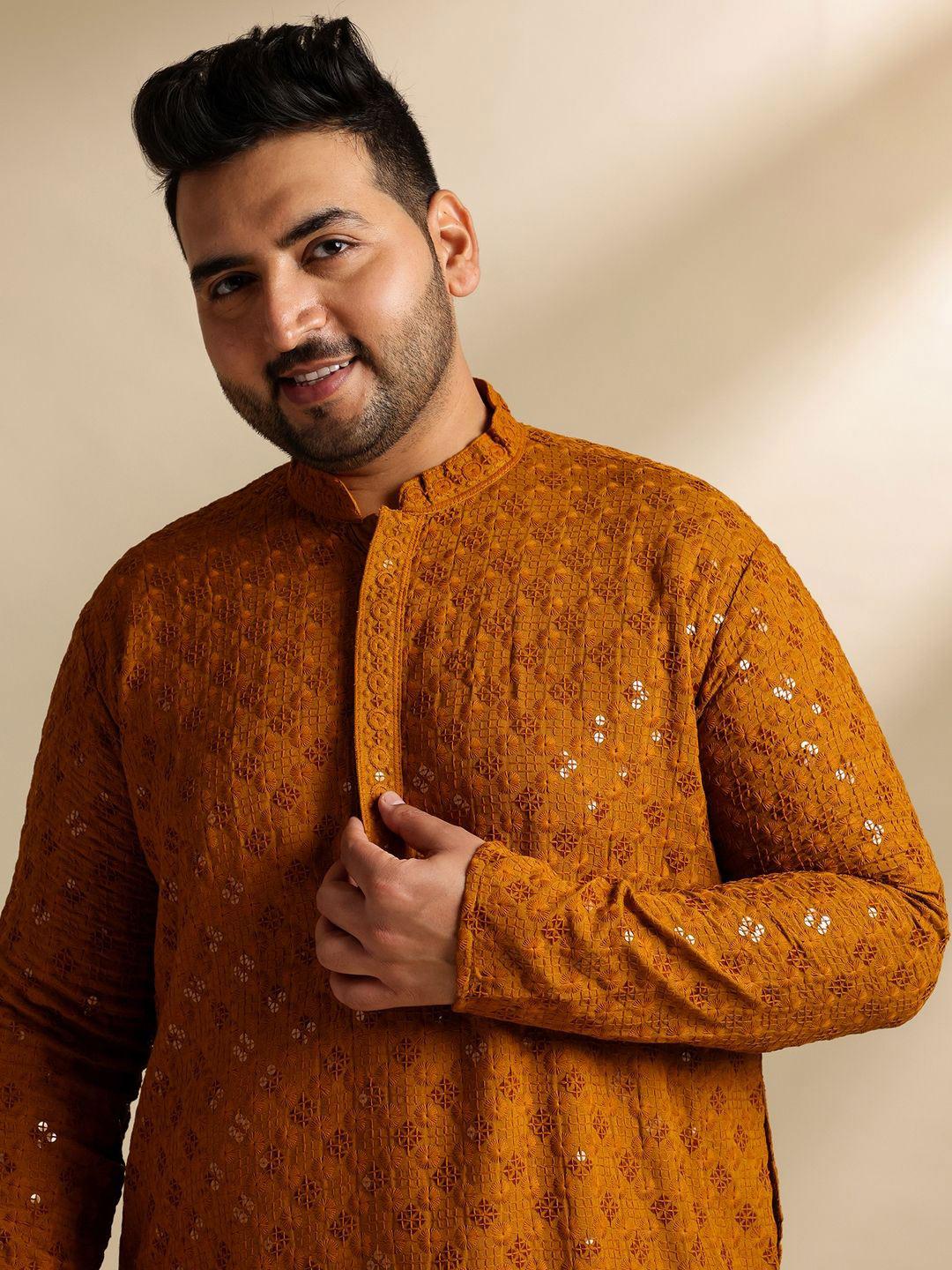 Buy SOJANYA PLUS Men Plus Size Embellished Festive Cotton Straight ...