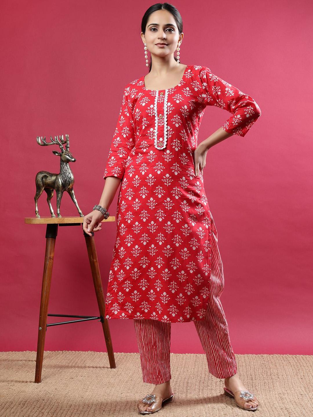 Buy Polyglot Women Ethnic Motifs Printed Regular Kurta With Trousers ...