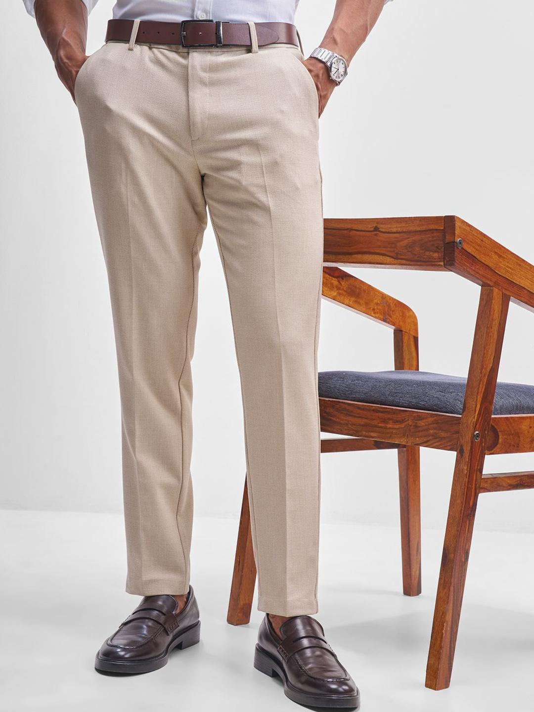 Buy HIGHLANDER Men Checked Slim Fit Mid Rise Formal Trousers - Trousers ...