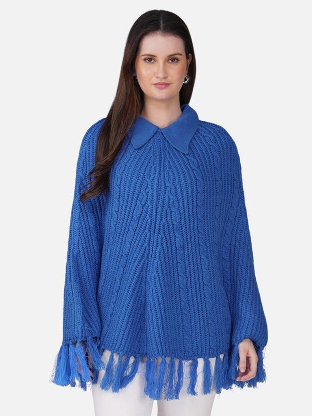 Buy JoE Hazel Self Design Shirt Collar Acrylic Longline Poncho ...