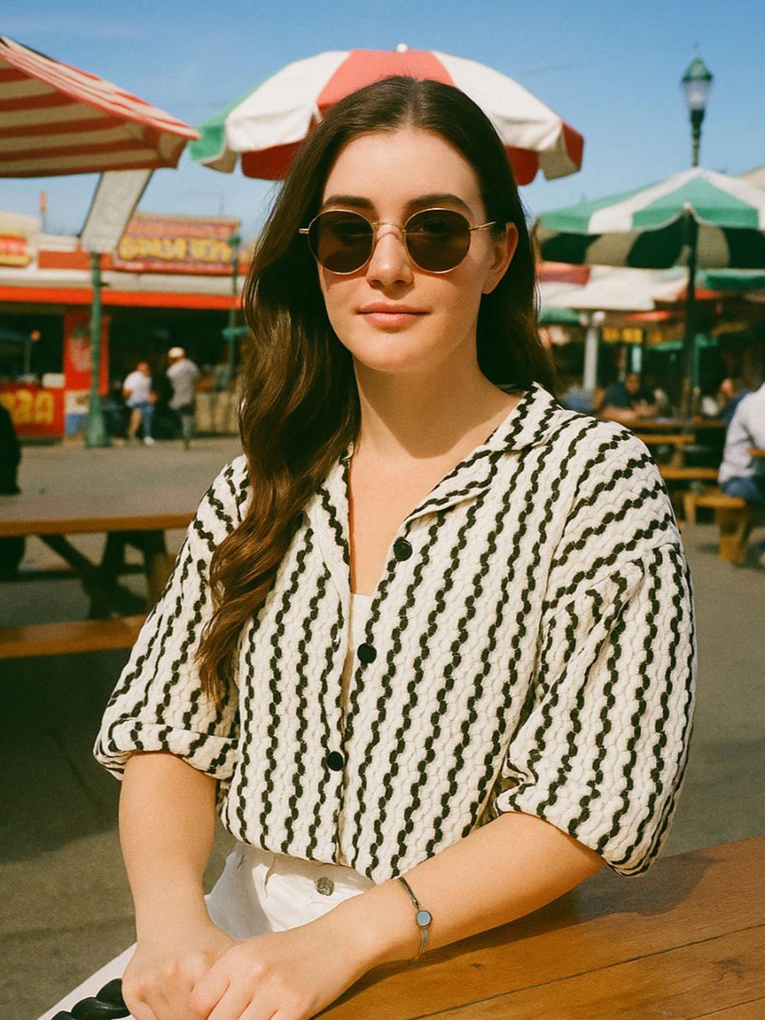 Buy DressBerry Striped Spread Collar Drop Shoulder Sleeves Relaxed Fit ...