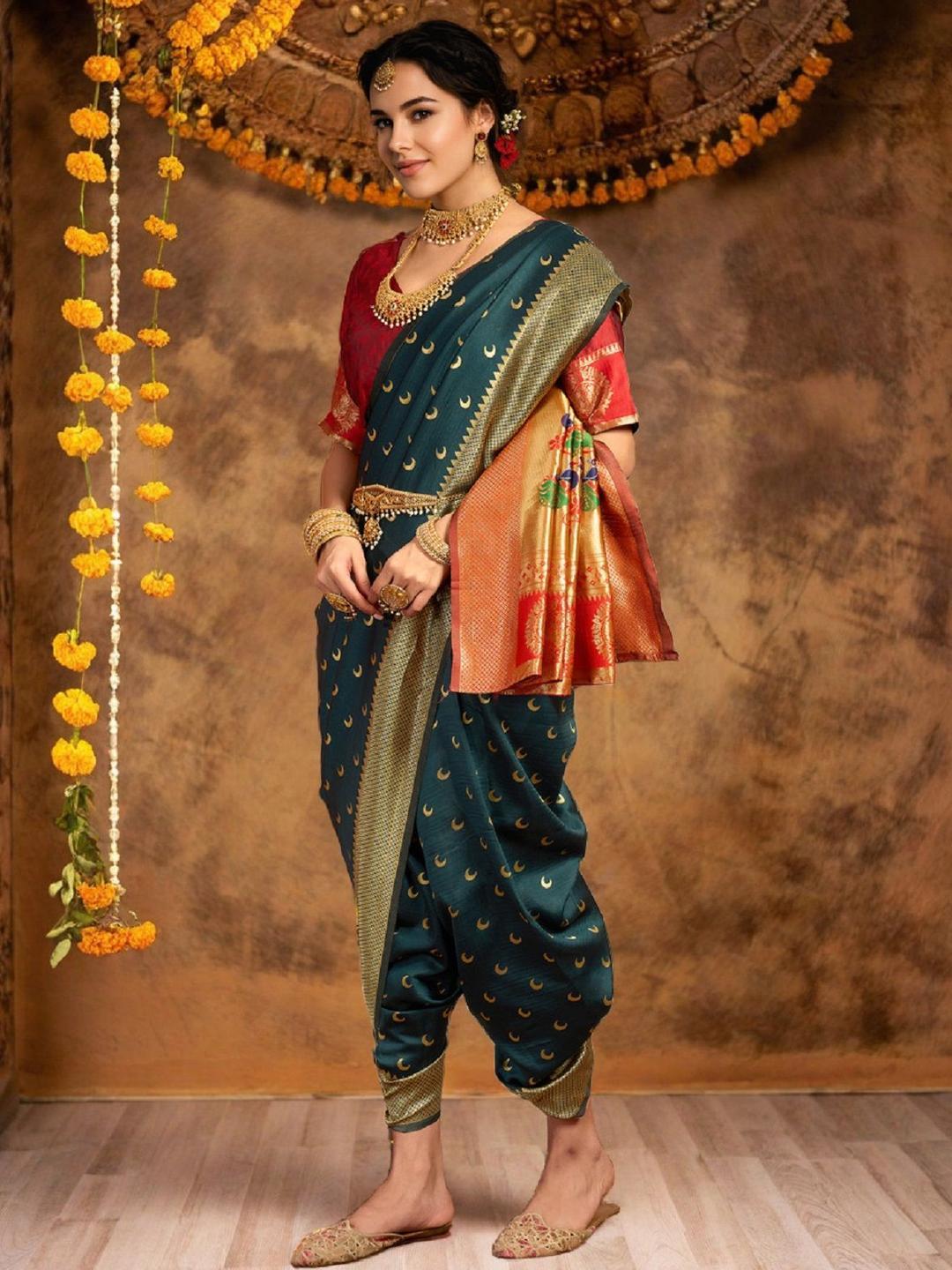 Buy DWIJA FASHION Woven Design Pathani Saree With Unstitched Blouse ...