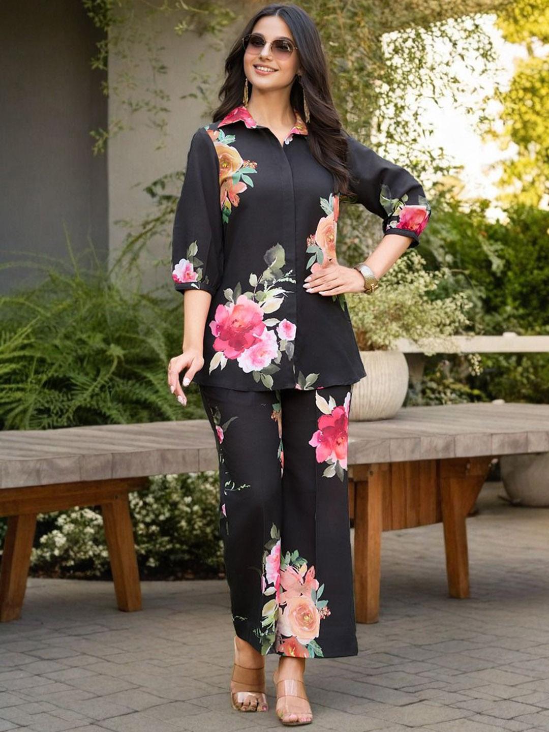 Buy SZN Printed Collared Neck Three Fourth Sleeve Shirt With Trouser Co ...