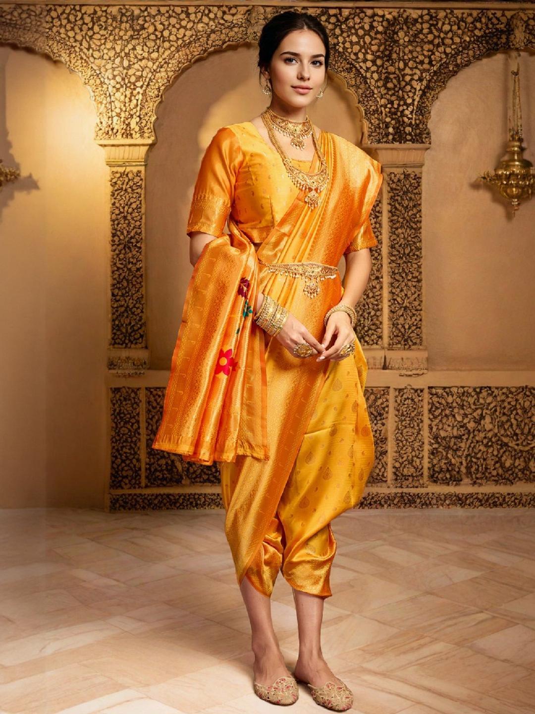 Buy DWIJA FASHION Ethnic Motifs Woven Design Pathani Saree With ...
