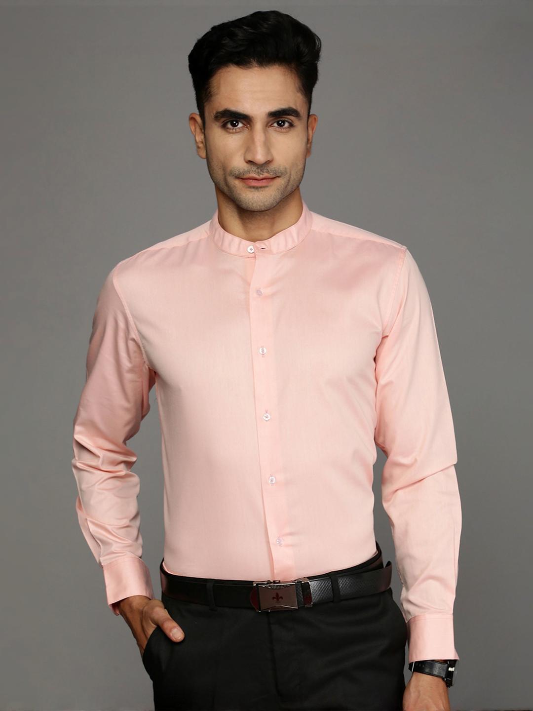 Buy Independence Men Comfort Slim Fit Solid Band Collar Formal Shirt ...