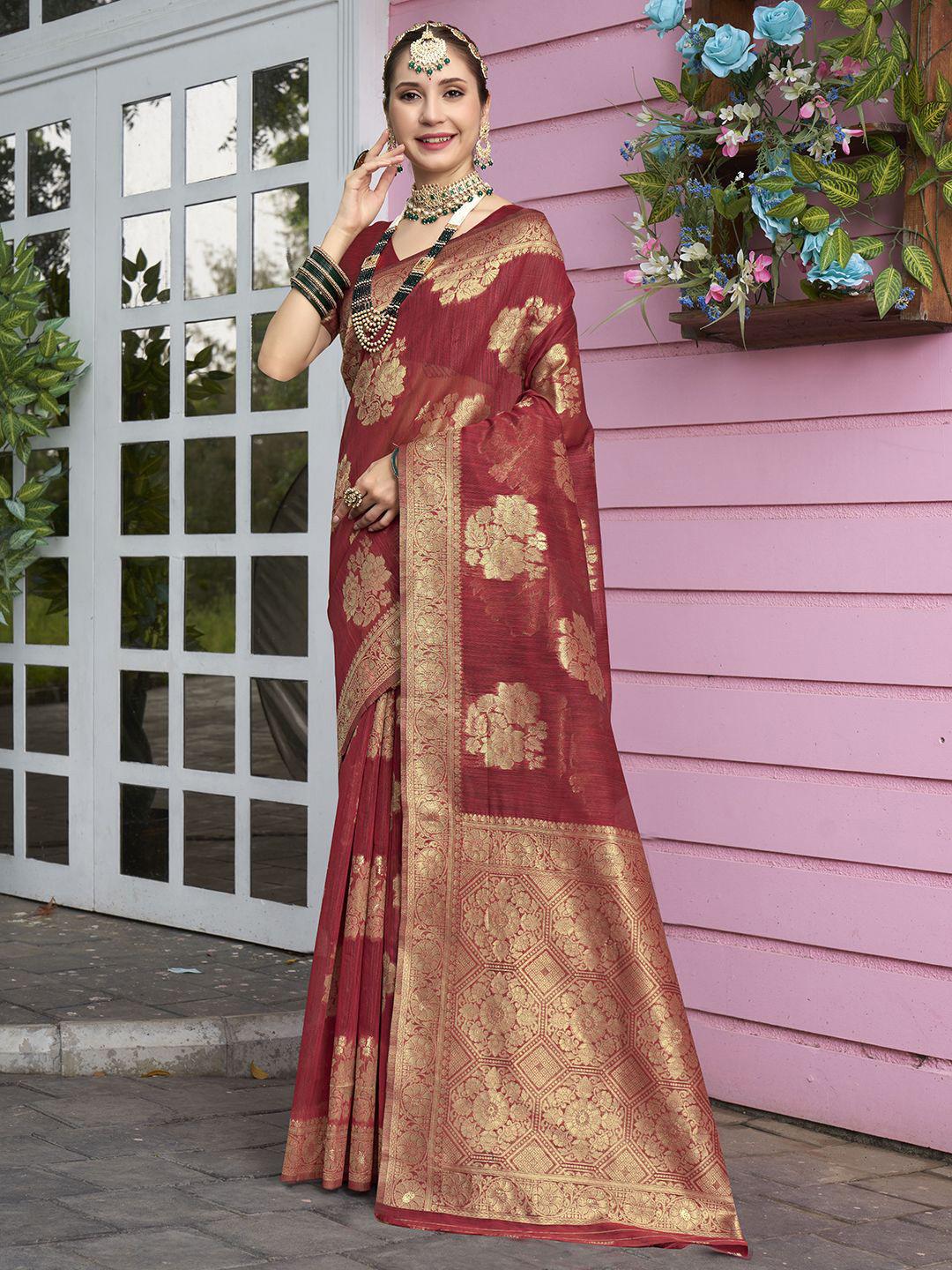 Buy Anouk Rustic Floral Woven Design Chanderi Saree With Blouse Piece ...