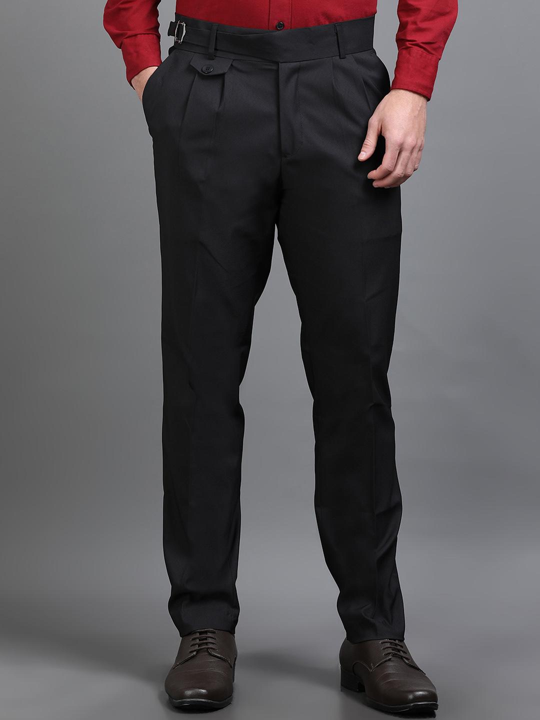 Buy PAUL STREET Men Solid Mid Rise Straight Fit Easy Wash Pleated ...