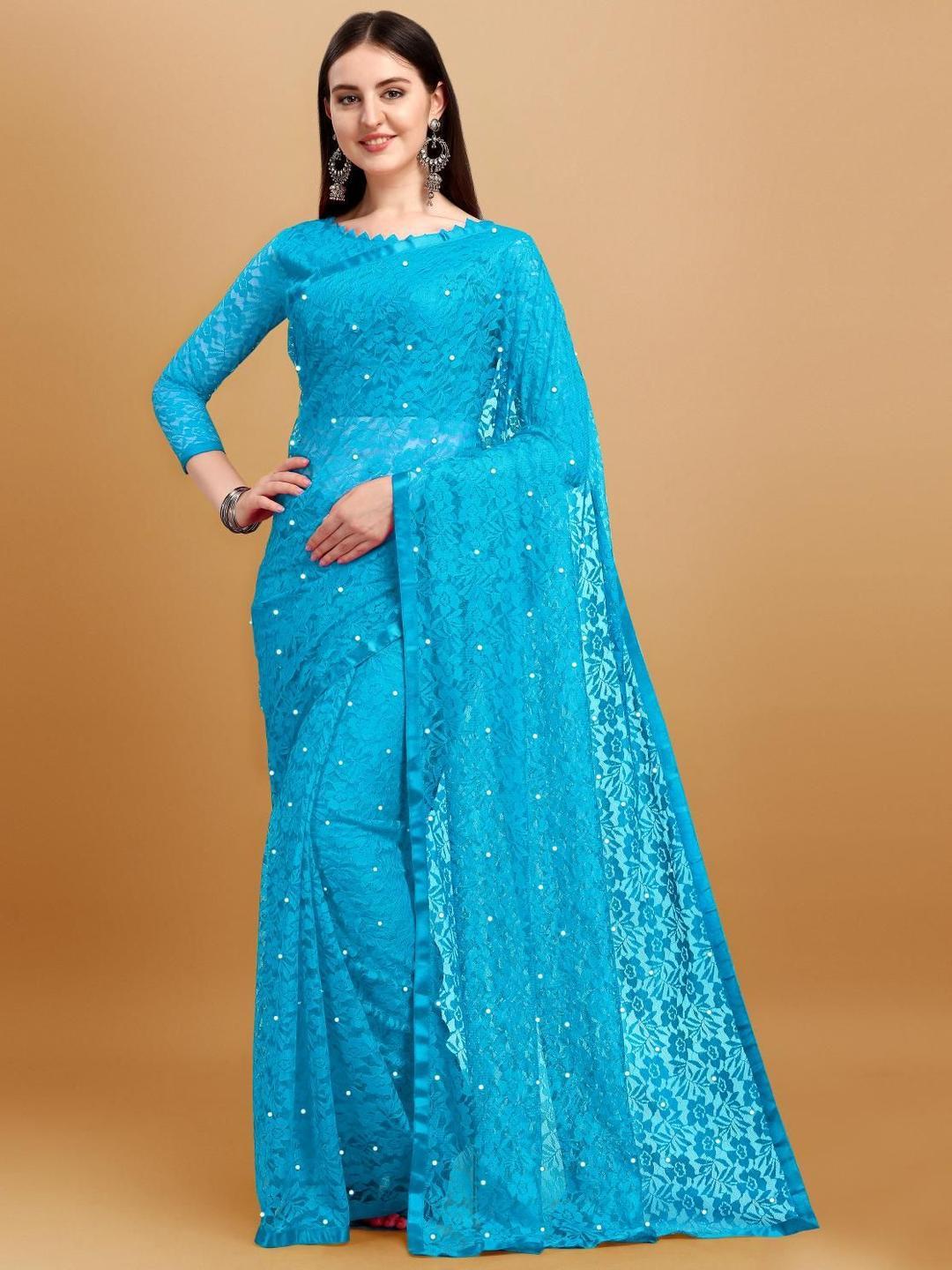 Buy LOROFY Women Net Brasso Bead Work Saree - Sarees for Women 35942666 ...