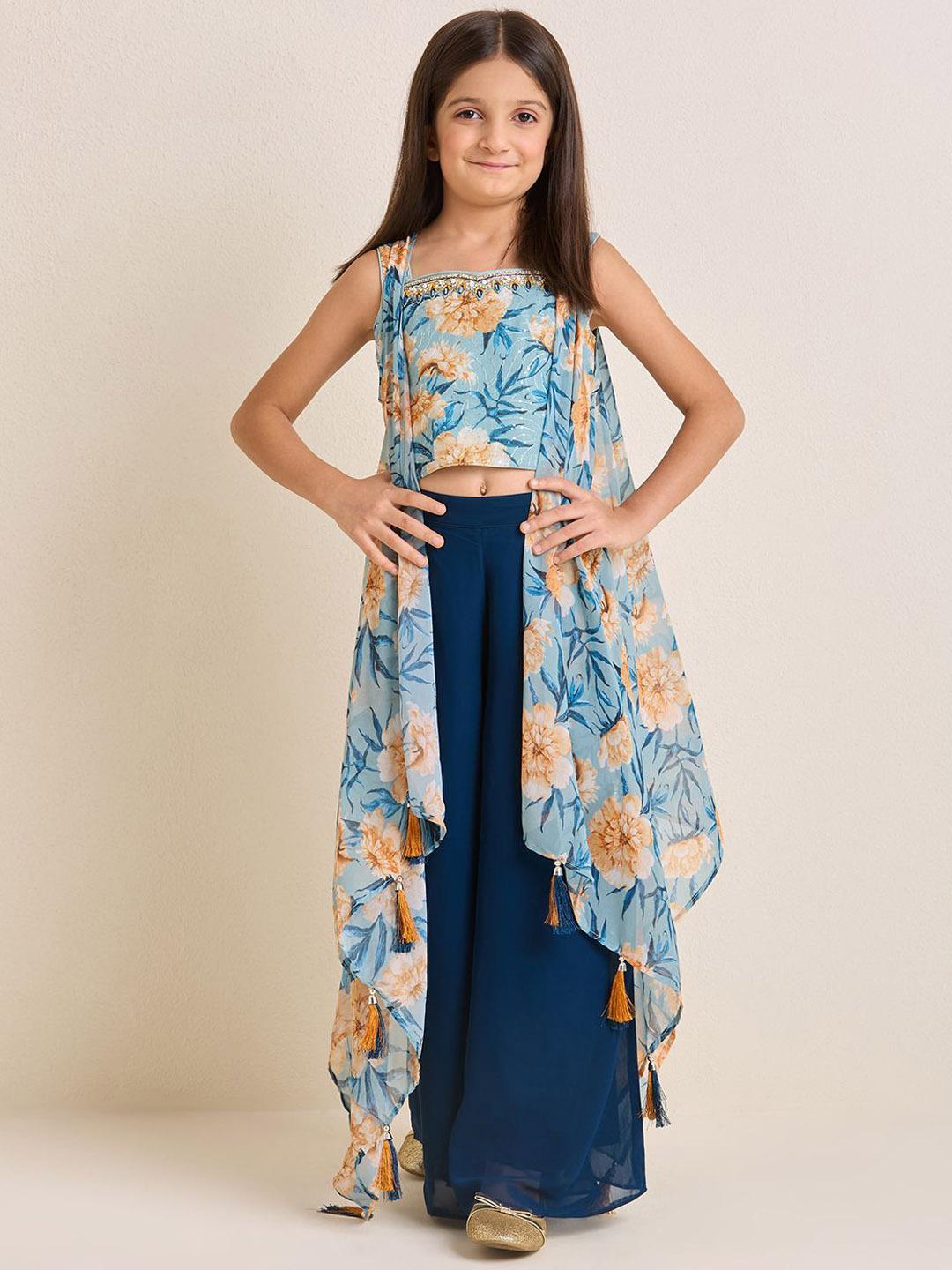 Buy ZIP ZAP ZOOP Girls Floral Printed Top & Palazzos With Cape ...