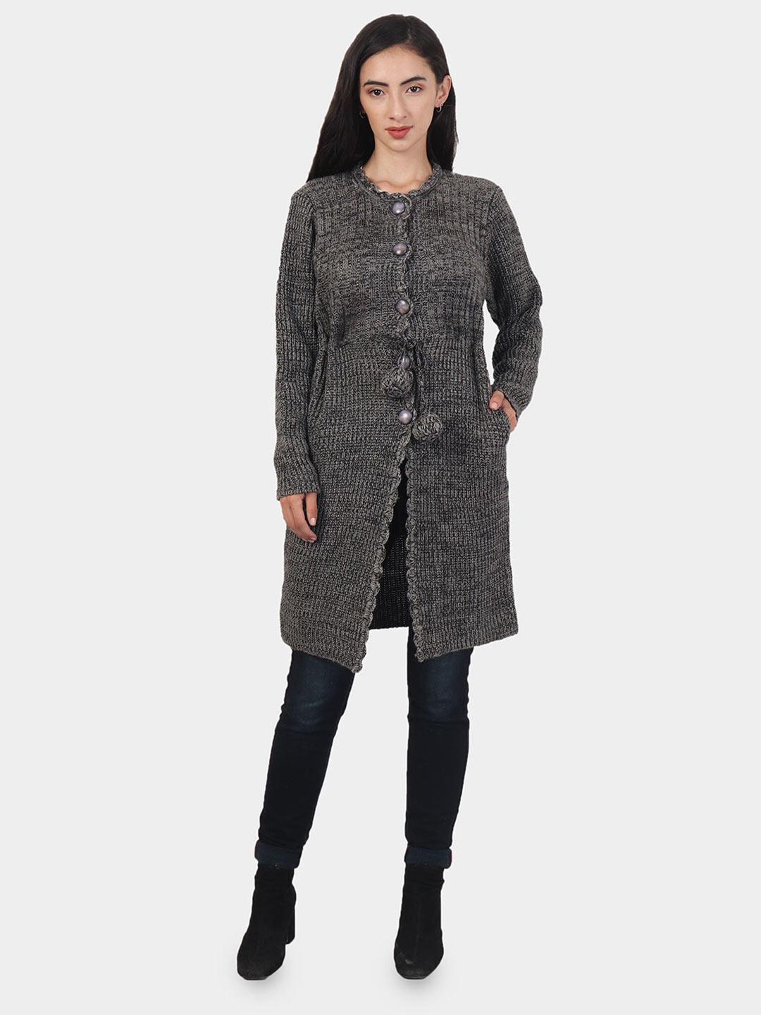 Buy HAUTEMODA WomenWomen Self Design Round Neck Long Sleeves Cardigan ...