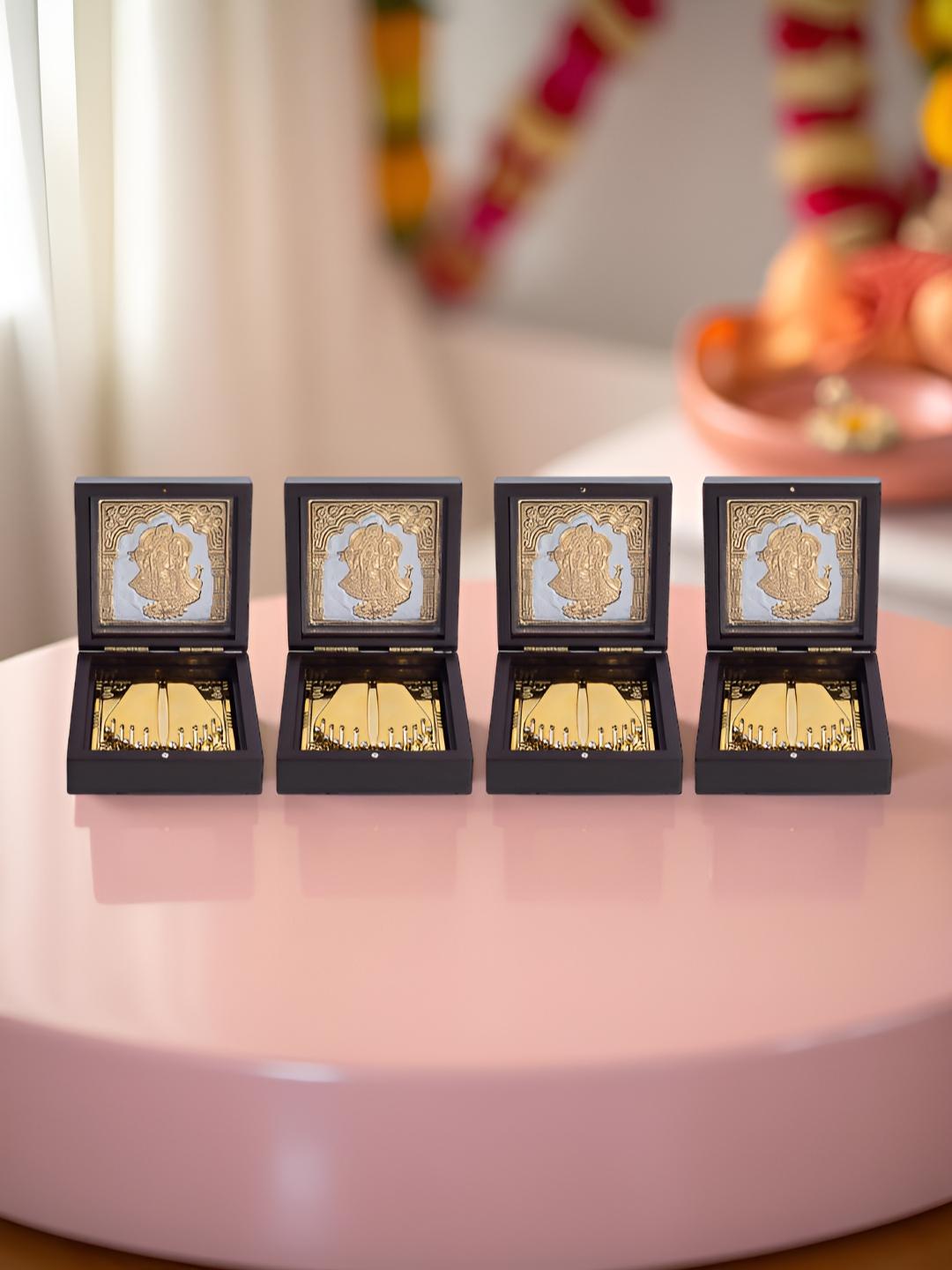 Buy Golden Peacock 4 Pcs Brown & Yellow 24 Ct Wooden Radha Krishna ...