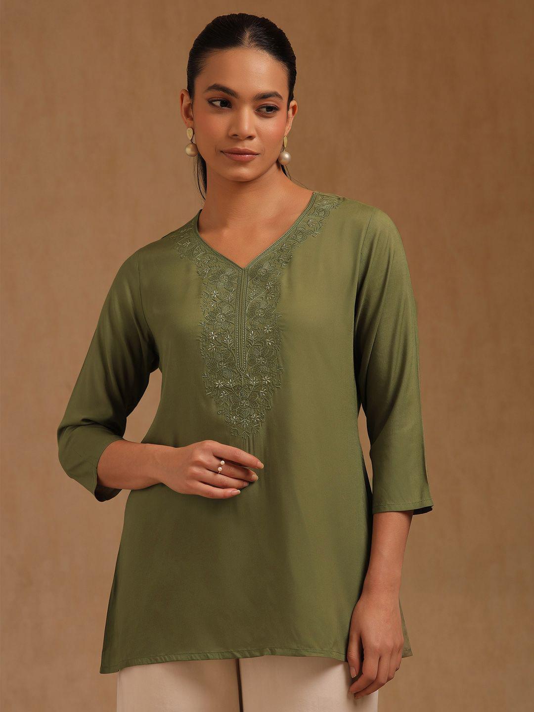 Buy Soch Women Floral Embroidered V Neck Thread Work Straight Short ...