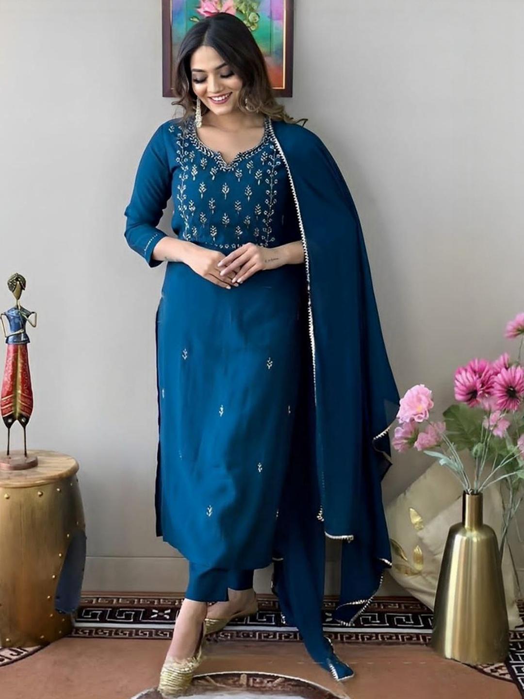 Buy MAHUDI Women Navy Blue Kurta Sets - Kurta Sets for Women 36001742 ...