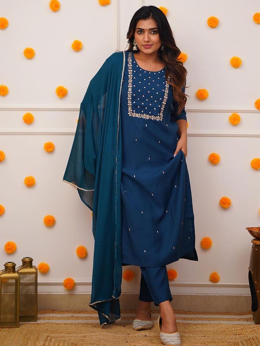 Buy MAHUDI Women Navy Blue Kurta Sets - Kurta Sets for Women 36001736 ...