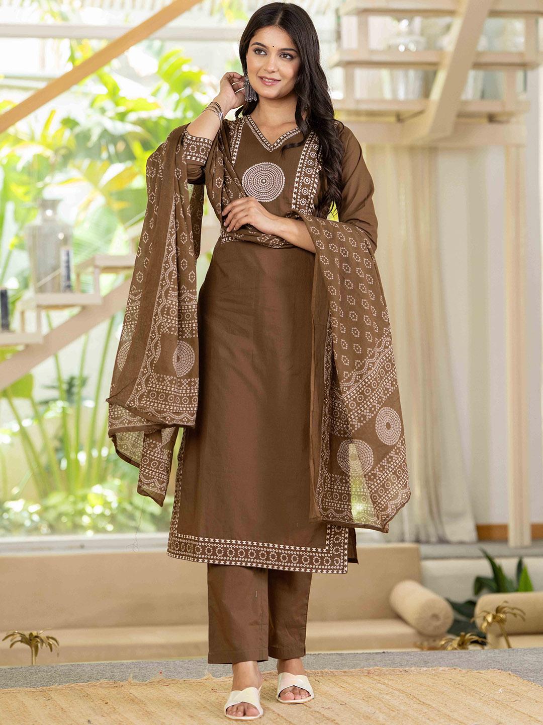 Buy Pistaa Plus Size Ethnic Motifs Printed Regular Pure Cotton Kurta ...