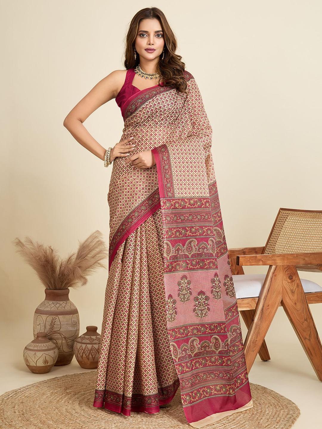 Buy SHANVIKA Ethnic Motifs Pure Cotton Saree - Sarees for Women ...