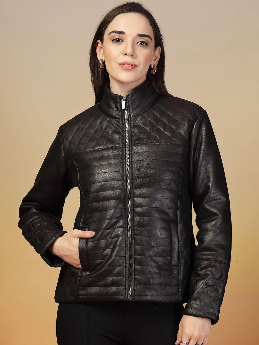 Buy Juelle Women Mock Collar Solid Biker Jacket - Jackets for Women ...