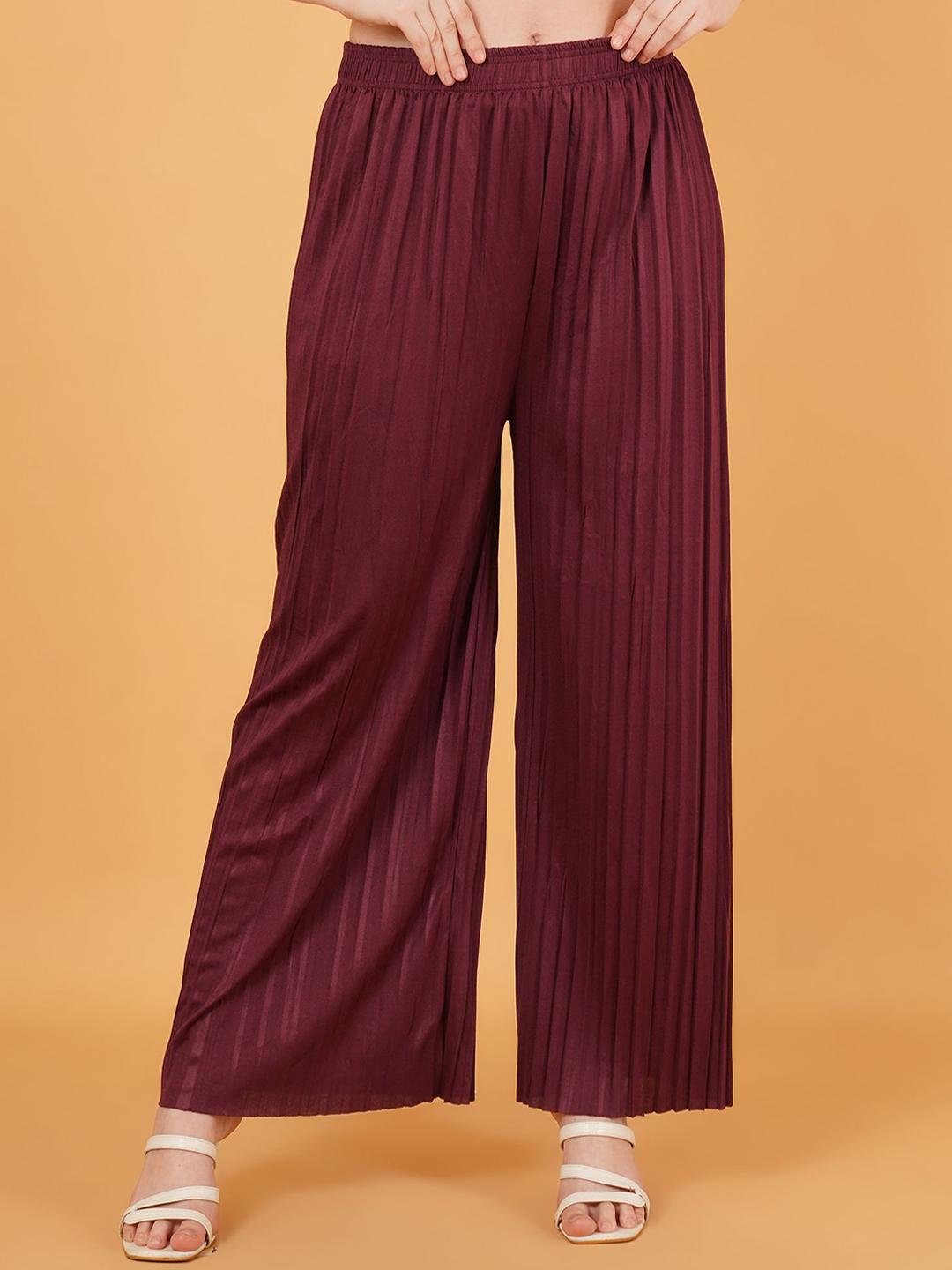 Buy Kintu Parantu Women Relaxed Fit Pleated Trousers - Trousers for ...