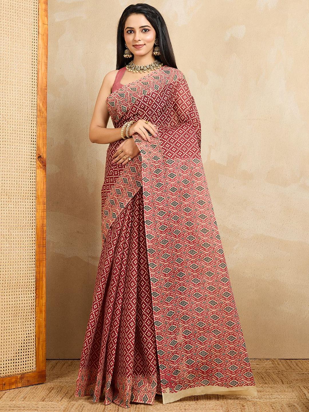 Buy SHANVIKA Ethnic Motifs Printed Pure Cotton Saree - Sarees for Women ...