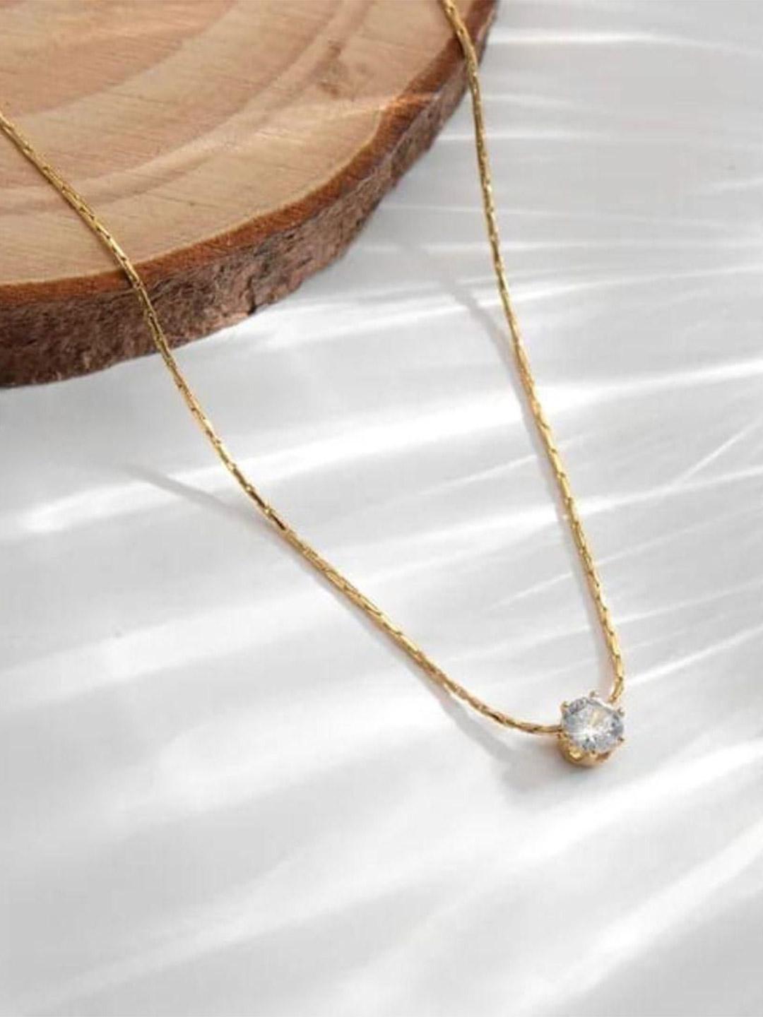 Buy Estailo Fashion Gold Plated Rhinestone Studded Minimal Necklace ...