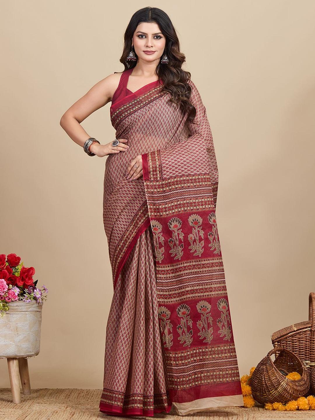 Buy SHANVIKA Ethnic Motifs Pure Cotton Saree - Sarees for Women ...