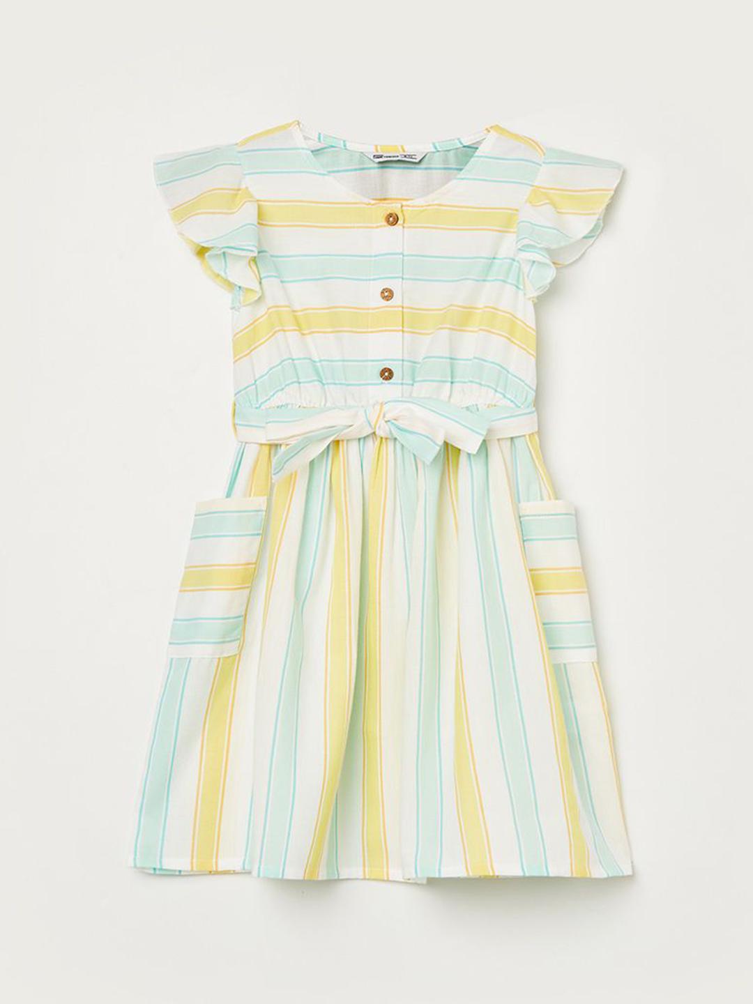 Buy Fame Forever By Lifestyle Girls Striped Flutter Sleeve Pure Cotton ...