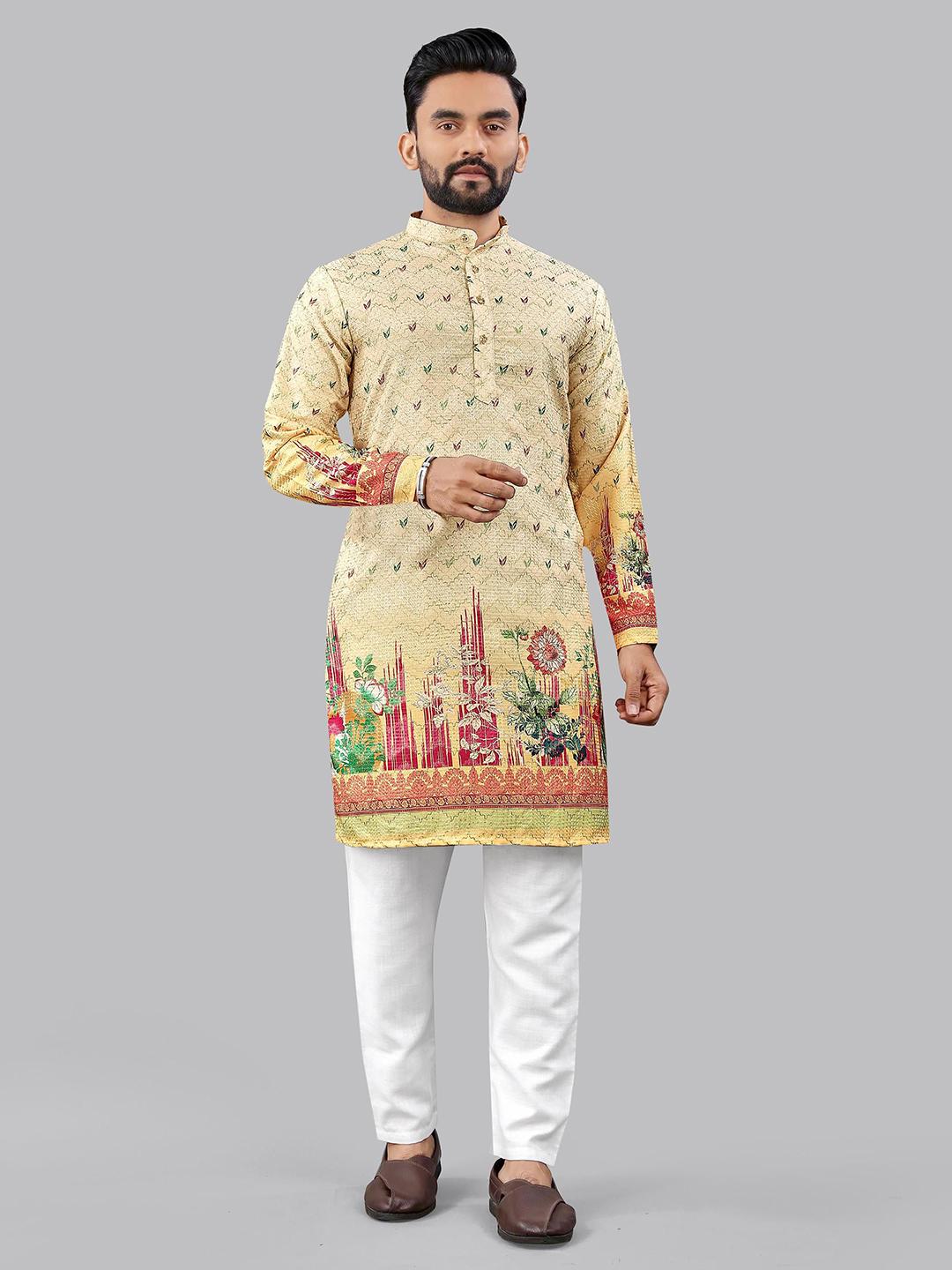 Buy CHARLOTTE GRACIOUS Men Floral Printed Sequinned Indie Prints Kurta ...