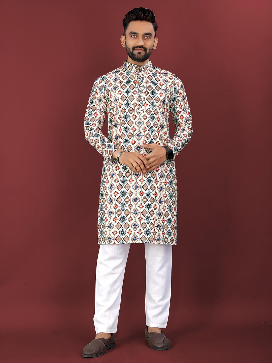 Buy CHARLOTTE GRACIOUS Men Ethnic Motifs Printed Festive Straight Kurta ...