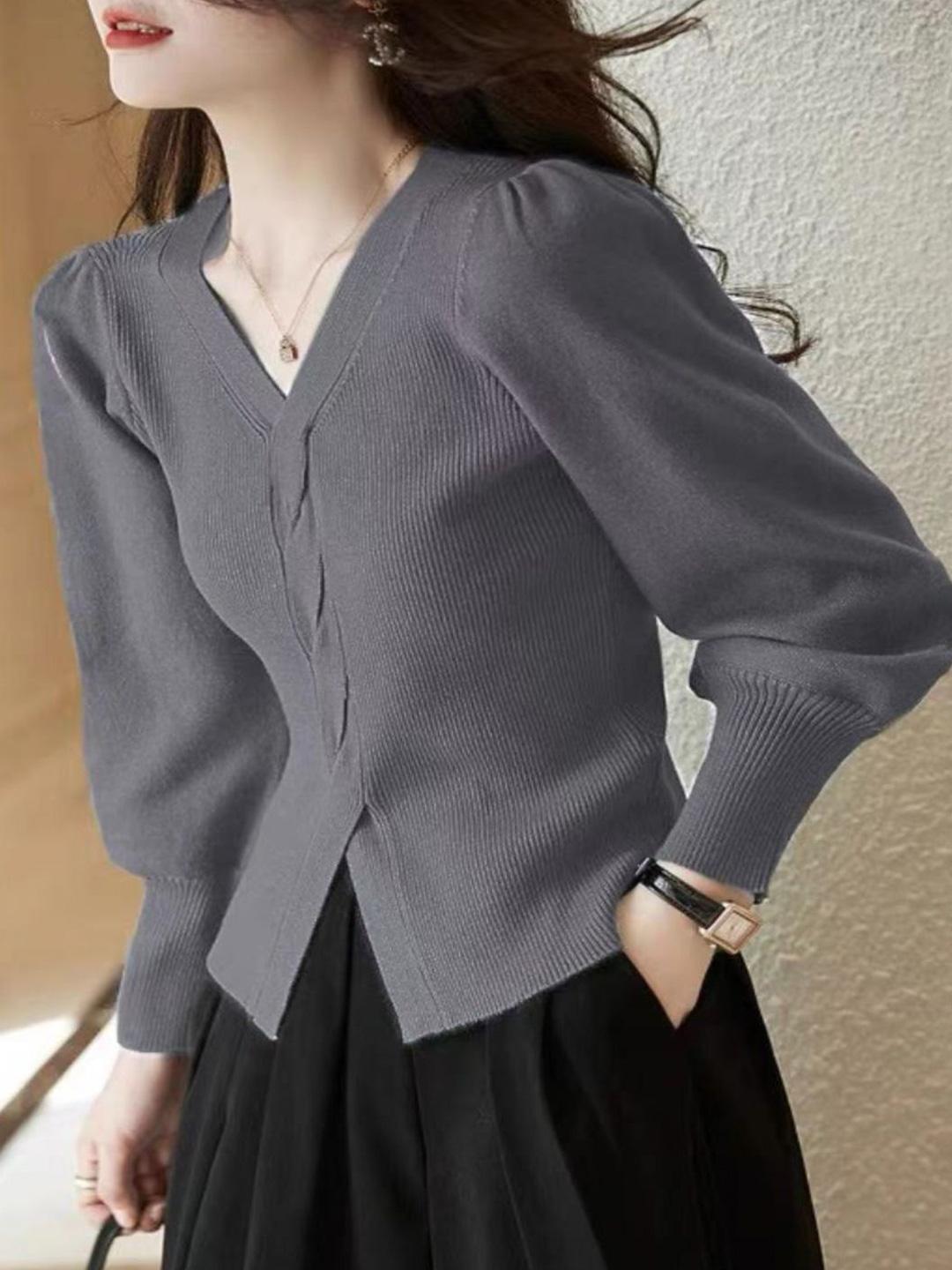 Buy StyleCast Women Ribbed V Neck Cuffed Sleeves Cardigan - Sweaters ...