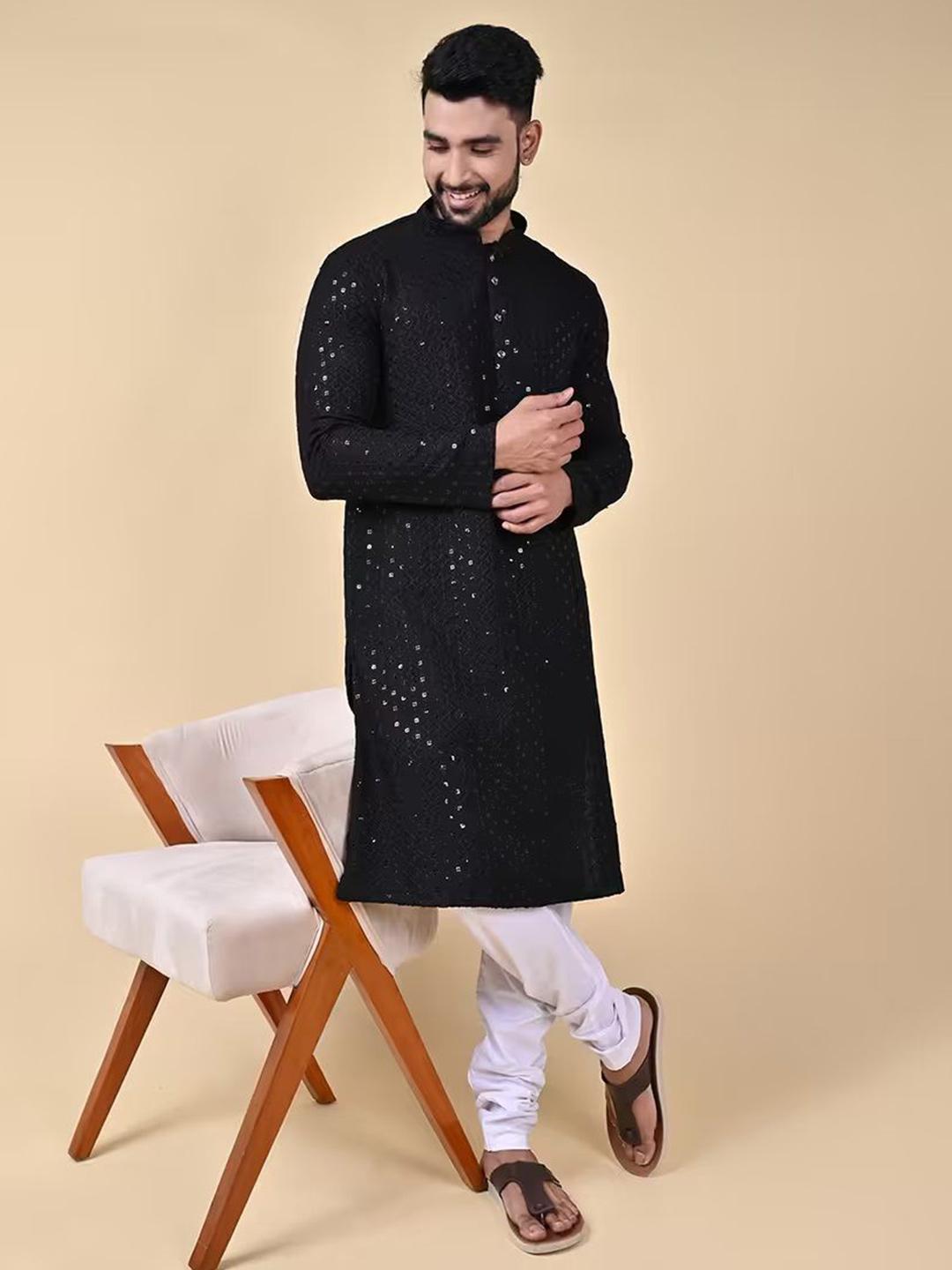 Buy CHARLOTTE GRACIOUS Men Ethnic Motifs Embroidered Festive Straight ...