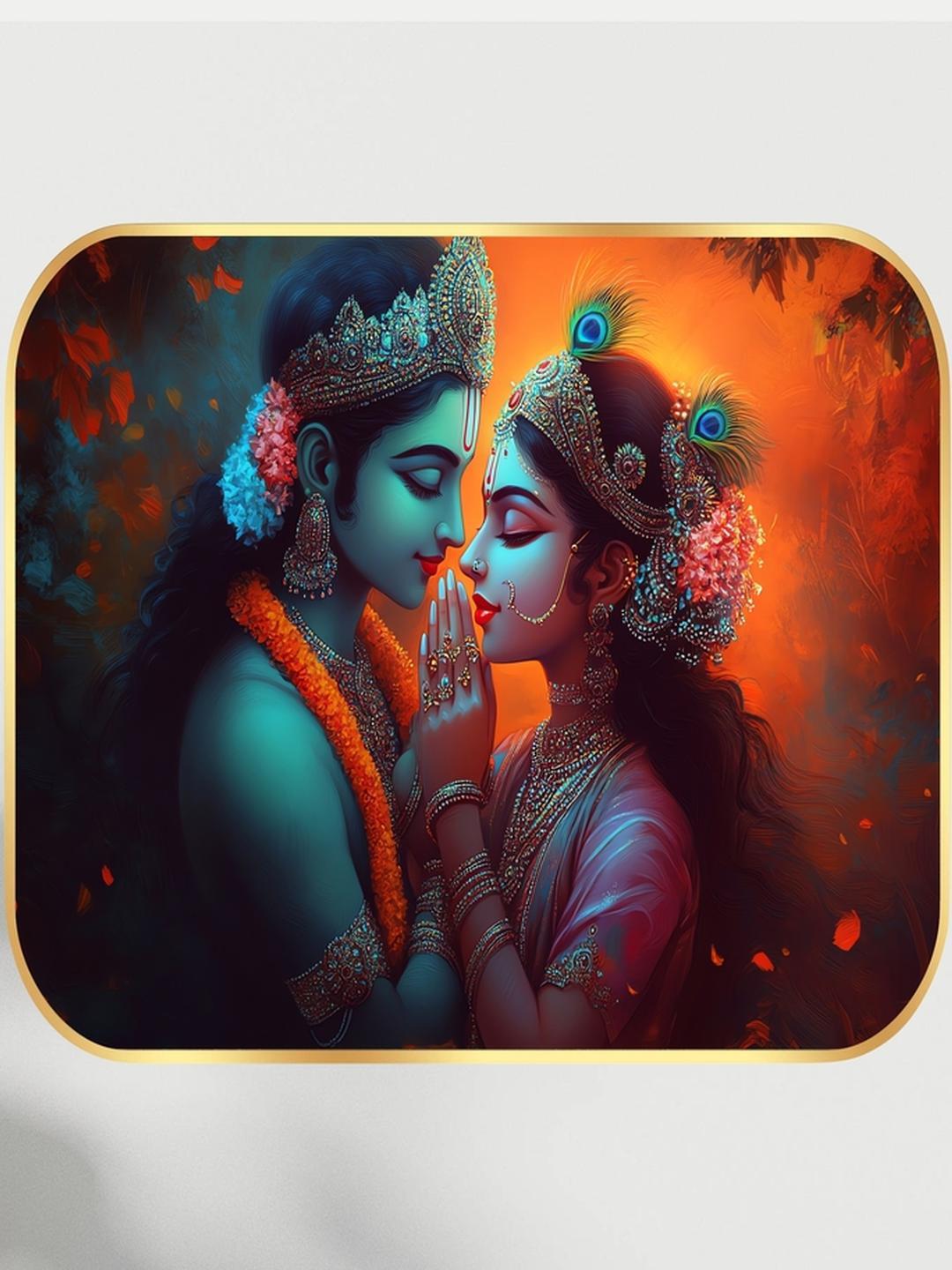 Buy Shashank Radha Krishna Wall Painting With Golden Strip Frame Wall ...